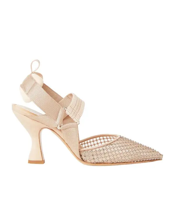 Fendi Nude Mesh And Suede High-heeled Slingbacks