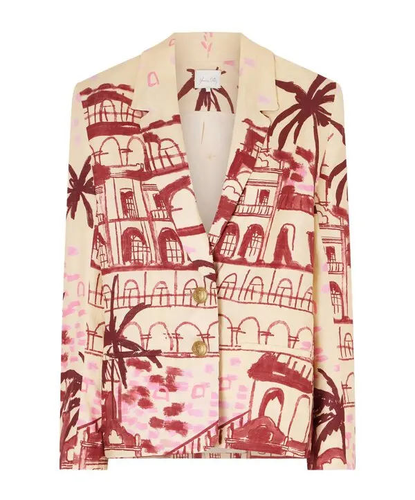 Johanna Ortiz Printed Linen Blazer - Nude