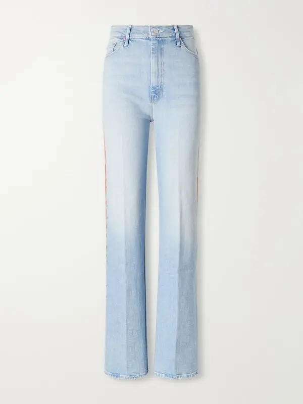 MOTHER The Saloon Sneak Printed High-waist Wide-leg Jeans - Blue