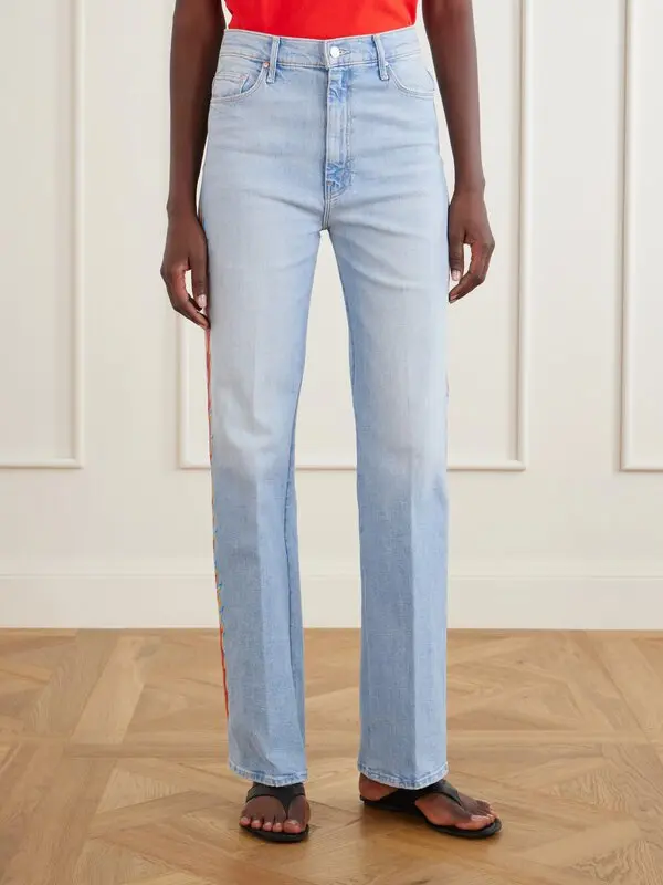 MOTHER The Saloon Sneak High-waist Wide-leg Jeans With Flame Print