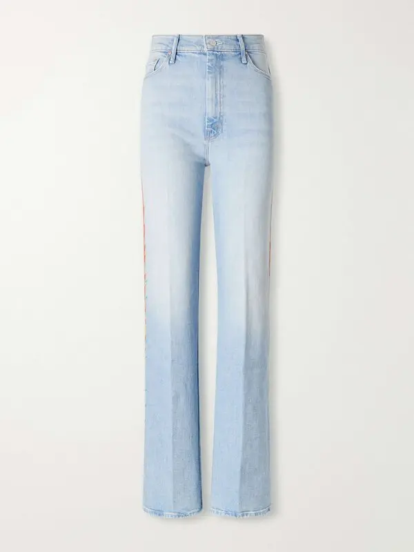 MOTHER The Saloon Sneak Printed High-waist Wide-leg Jeans - Light Denim