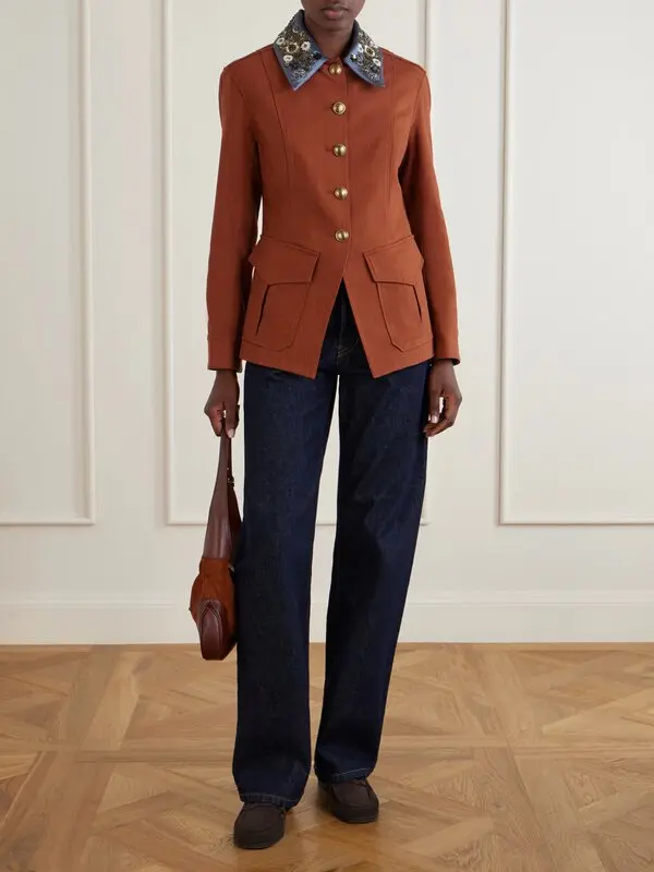 Veronica Beard Laramie Embellished Twill Jacket - Red
