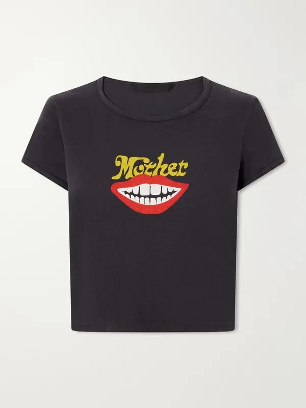 MOTHER The Itty Bitty Ringer Cropped Printed Cotton-jersey T-shirt - Black