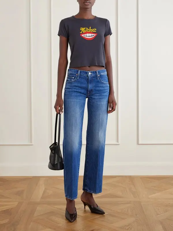 MOTHER The Itty Bitty Ringer Cropped Printed Cotton-jersey T-shirt