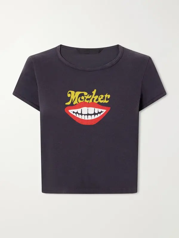 MOTHER The Itty Bitty Ringer Cropped Cotton-jersey T-shirt - Black