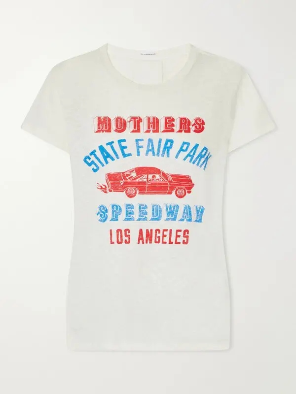 MOTHER The Lil Sinful Printed Cotton And Linen-blend Jersey T-shirt - White
