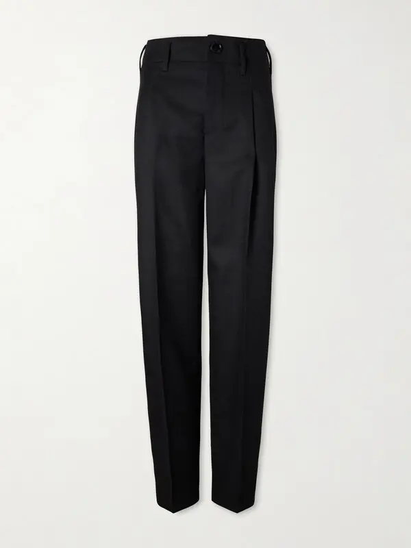 AMI Paris Pleated Wool-gabardine Wide-leg Trousers - Black