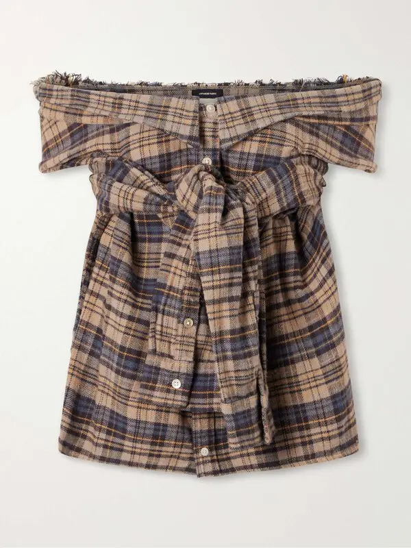R13 Checked Cotton-flannel Blouse