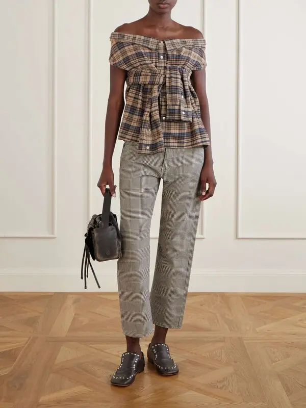R13 Checked Cotton-flannel Blouse