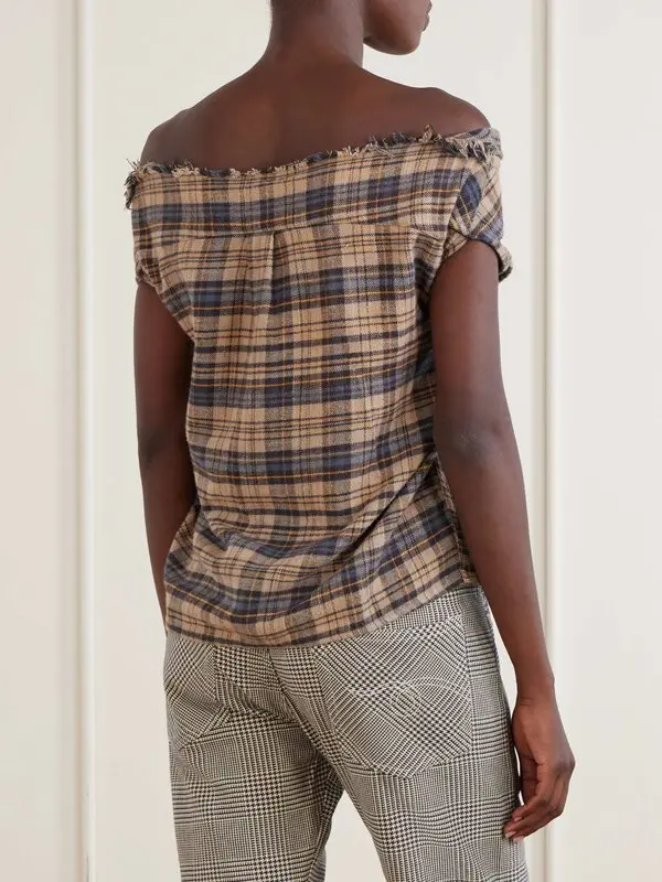R13 Checked Cotton-flannel Blouse