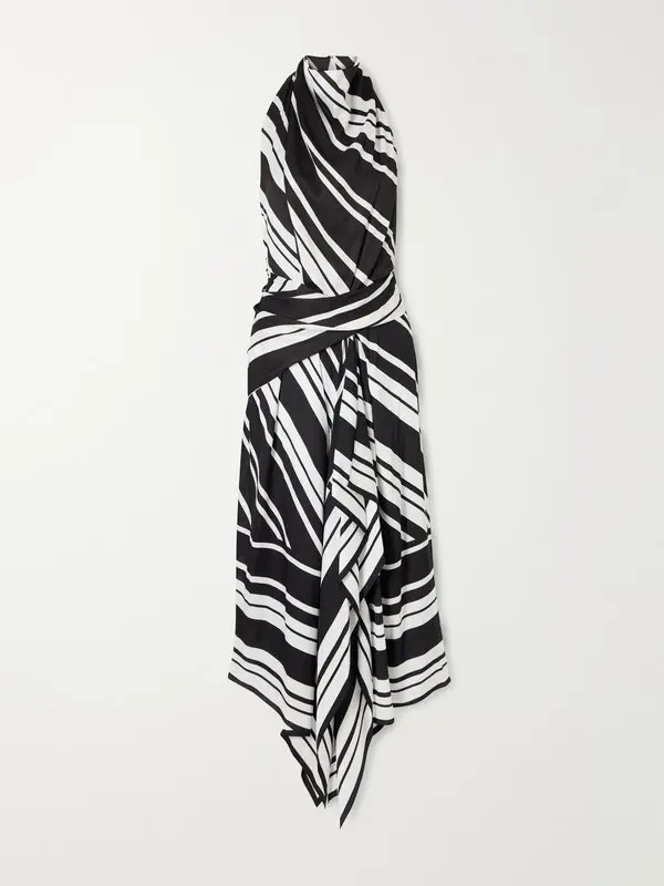 Brandon Maxwell The Marin Striped Twill Halterneck Midi Dress