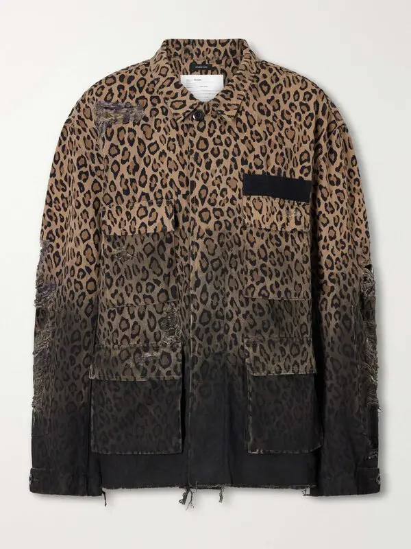 R13 Abu Distressed Leopard-print Cotton Jacket