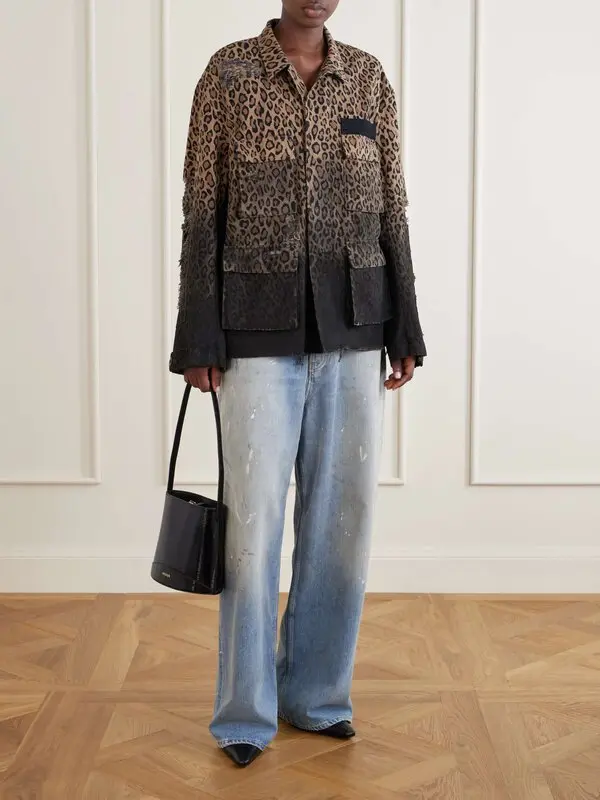 R13 Abu Distressed Leopard-print Cotton Jacket