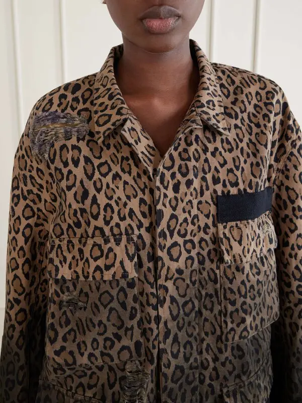 R13 Abu Distressed Leopard-print Cotton Jacket