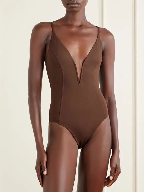 ERES Ferrure Galbe" Plunge V-neck One-piece Swimsuit - Brown