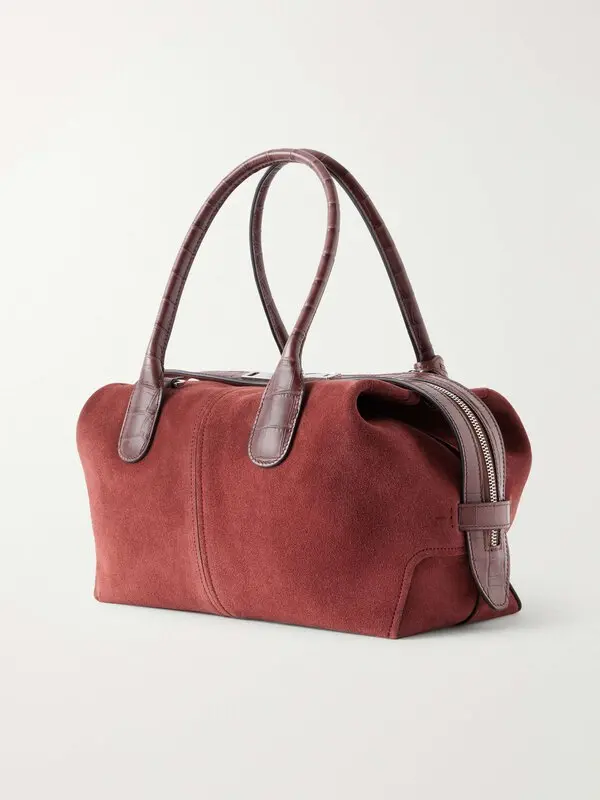 TOD'S Bauletto Croc-effect Leather-trimmed Suede Mini Bag