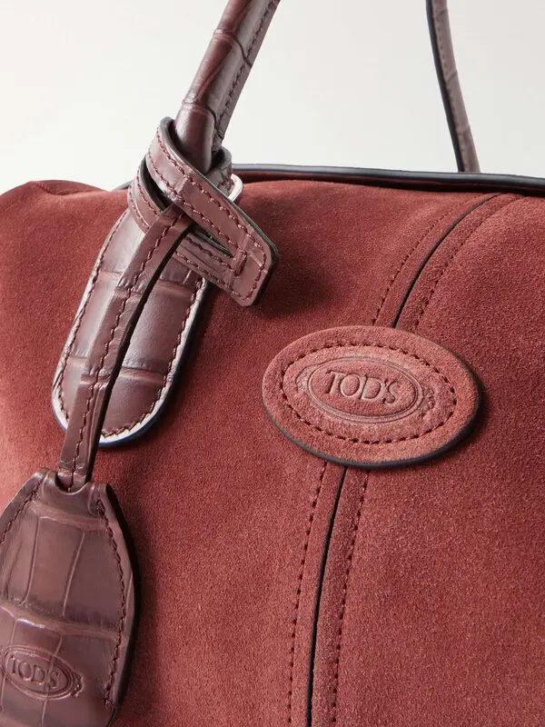 TOD'S Bauletto Croc-effect Leather-trimmed Suede Mini Bag