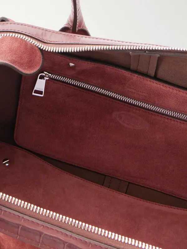 TOD'S Bauletto Croc-effect Leather-trimmed Suede Mini Bag