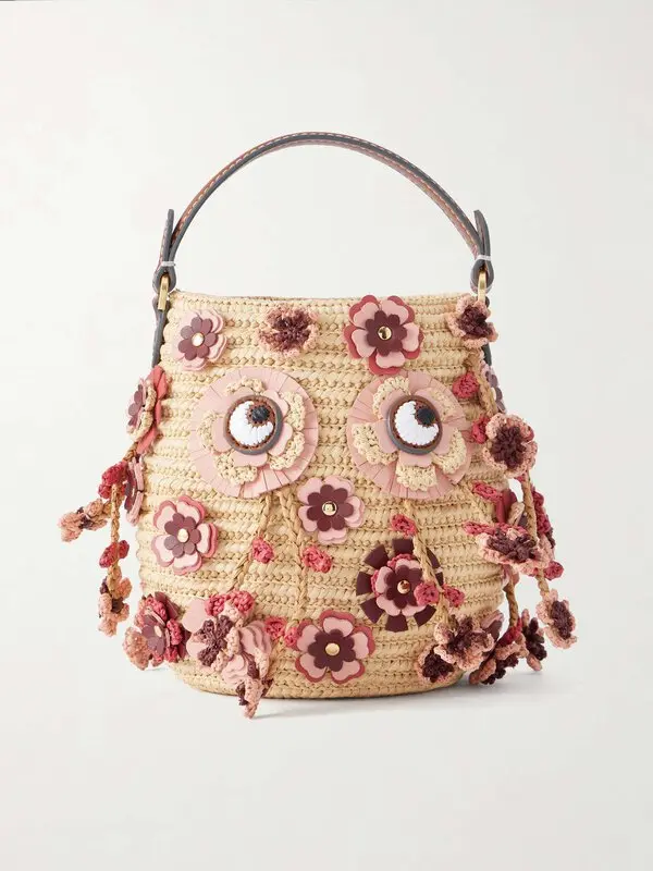 ANYA HINDMARCH Blossom Creature Embellished Raffia Mini Bag