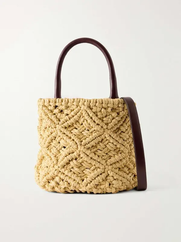 AMANU The Zanzibar Leather-trimmed Raffia-effect Woven Mini Bag