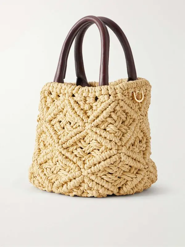 AMANU The Zanzibar Leather-trimmed Raffia-effect Woven Mini Bag