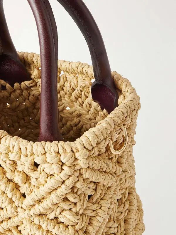 AMANU The Zanzibar Leather-trimmed Raffia-effect Woven Mini Bag