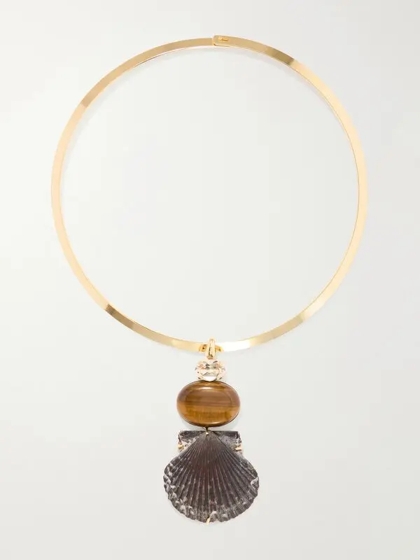 JENNIFER BEHR Naia Gold-tone Shell And Crystal Collar Necklace - Brown