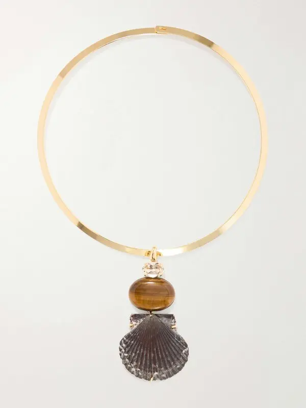 JENNIFER BEHR Naia Gold-tone Shell Necklace - Dark Brown