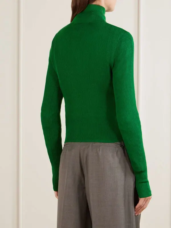 THE FRANKIE SHOP Sade Ribbed Wool And Silk-blend Half-zip Sweater