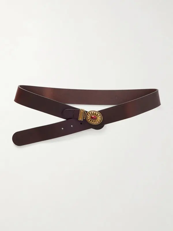 Etro Leather Belt With Embellished Buckle - Brown