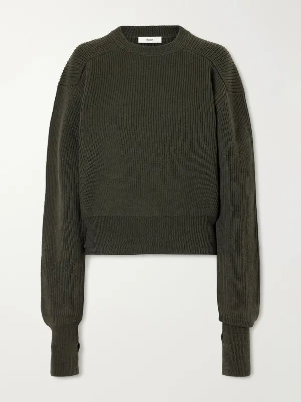 RIER Riers Ribbed Virgin Wool Crew Neck Sweater - Green
