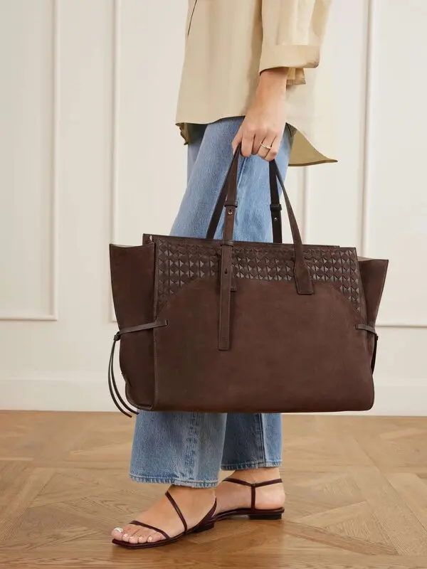 SERAPIAN Maro Maxi Leather-trimmed Suede Tote