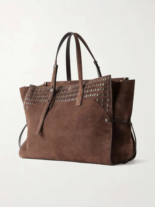 SERAPIAN Maro Maxi Leather-trimmed Suede Tote