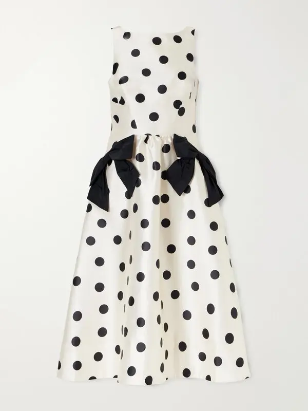 Rebecca Vallance Bacio Bow-detailed Polka-dot Midi Dress - White