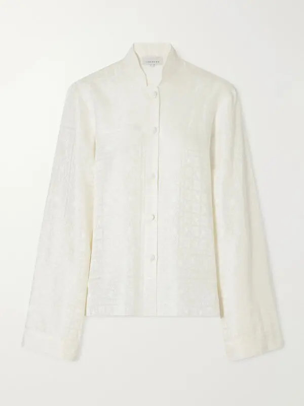 LIBEROWE Nisha Silk-jacquard High Collar Shirt - Neutrals