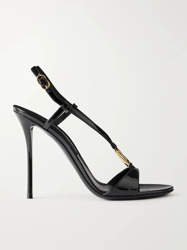 Dolce & Gabbana Logo Detailed Patent Leather Sandals - Black
