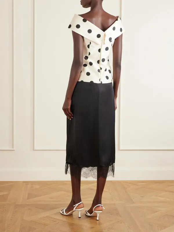 Rebecca Vallance Bacio Off-the-shoulder Polka Dot Satin Top - Neutrals
