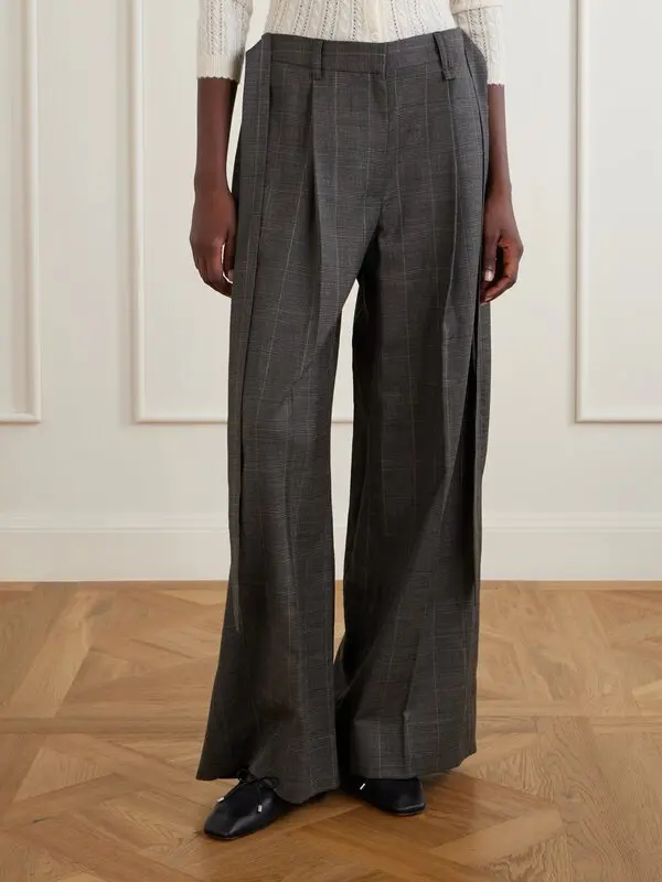 Simone Rocha Checked Wool-blend Wide-leg Pants - Gray