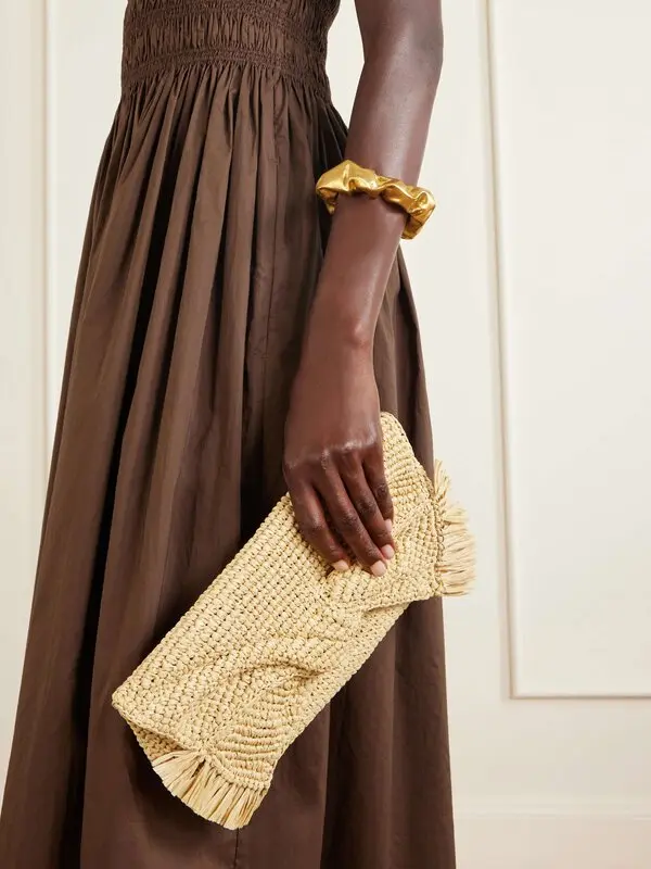 ANYA HINDMARCH Bow Leather-trimmed Raffia Clutch