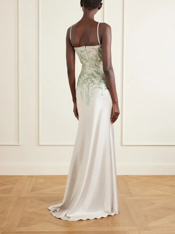 Costarellos Jennan" Sequin-embroidered Satin Gown