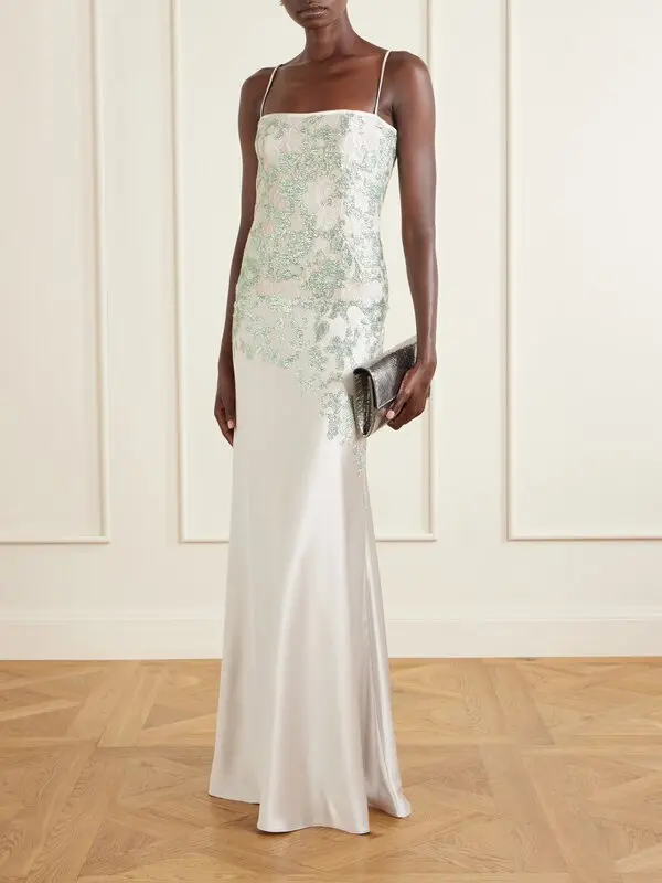 Costarellos Jennan Sequin-embroidered Satin Gown