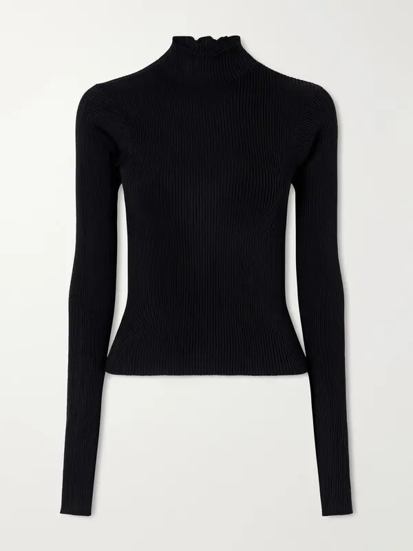 RIER Riers Ribbed Silk Turtleneck Sweater - Black