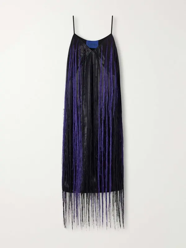 Sharon Wauchob Katia Fringed Satin-twill Midi Dress - Black