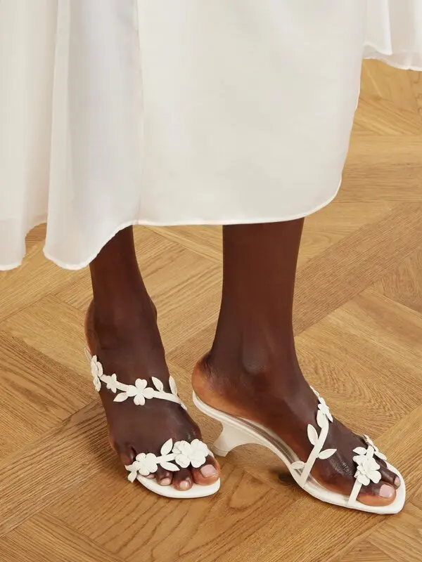 Simkhai Willow Floral Appliqué Leather Sandals - Neutrals