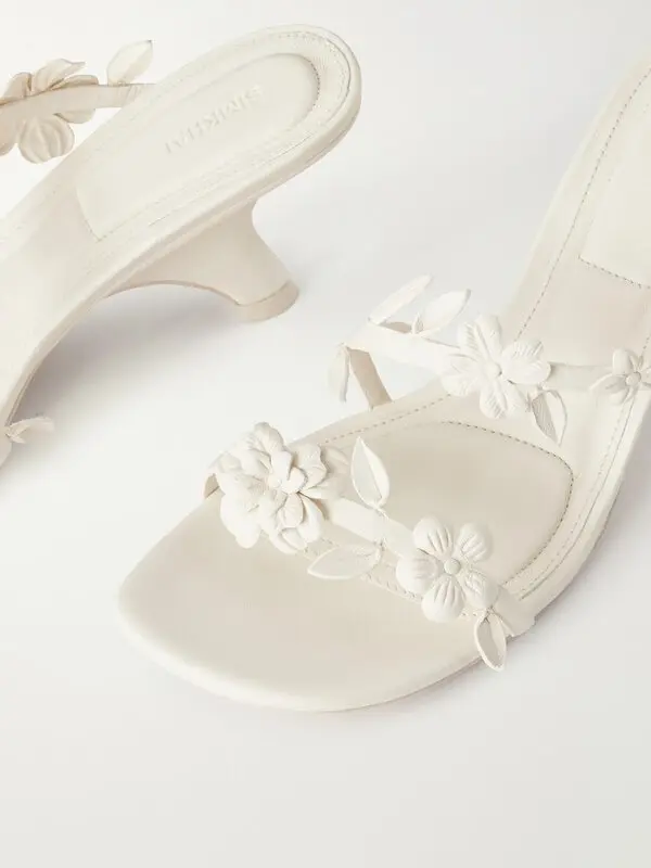 Simkhai Willow Floral Appliqué Leather Sandals - Neutrals