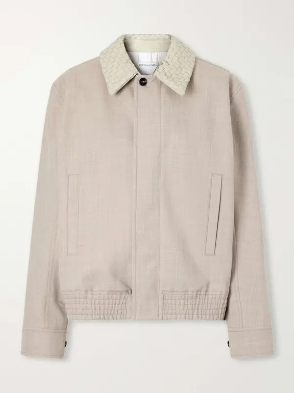 Bottega Veneta Intrecciato Leather-trimmed Jacket - Beige
