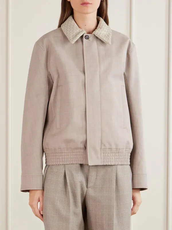 Bottega Veneta Intrecciato Leather-trimmed Cotton And Linen-blend Jacket
