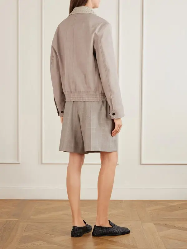 Bottega Veneta Intrecciato Leather-trimmed Cotton And Linen-blend Jacket