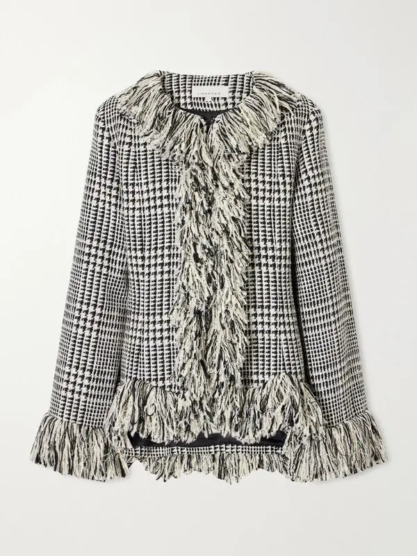LIBEROWE Banker Fringed Houndstooth Tweed Jacket - Black