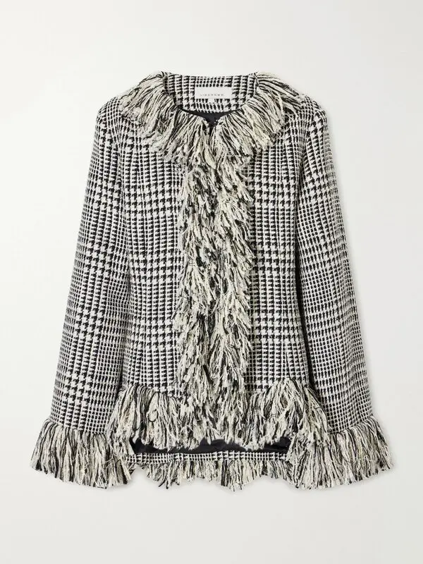 LIBEROWE Banker Fringed Houndstooth Tweed Jacket - Black